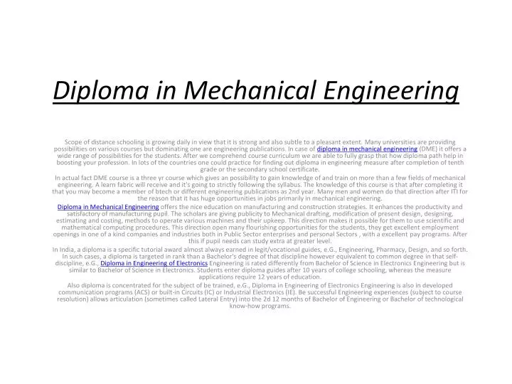 PPT - Diploma in Mechanical Engineering PowerPoint Presentation, free ...